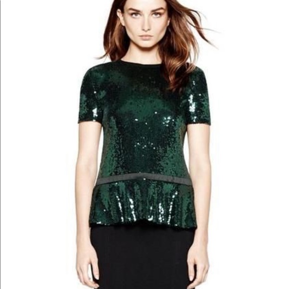 Tory Burch | Tops | Tory Burch Emerald Sequin Peplum Erica Top | Poshmark